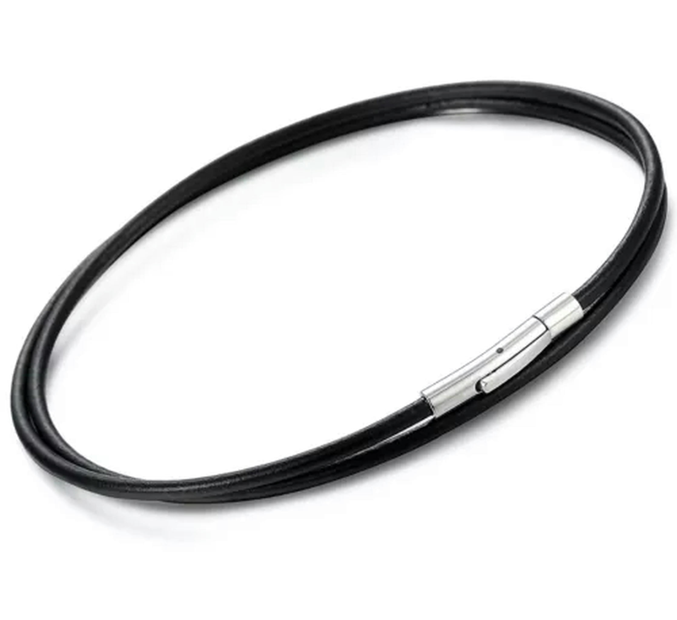 QQTDFG Women Men 3mm Black Rope Leather Cord Chain Necklace Stainless ...