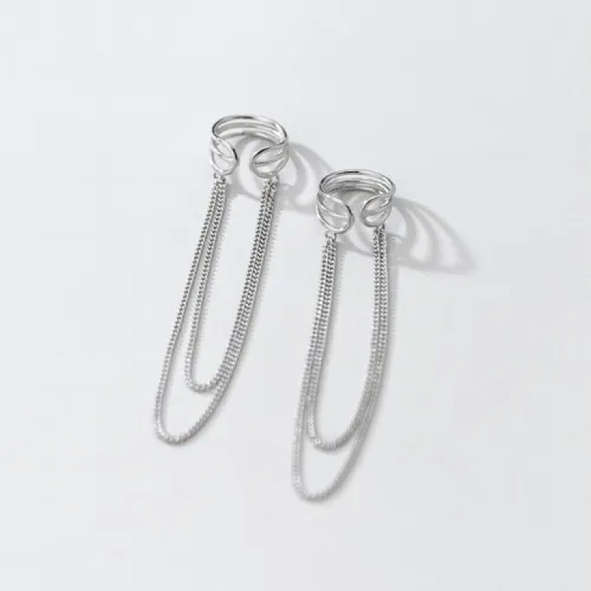 QQTDFG Women Sterling Silver Ear Cuff with Long Chain Linked Dangle ...