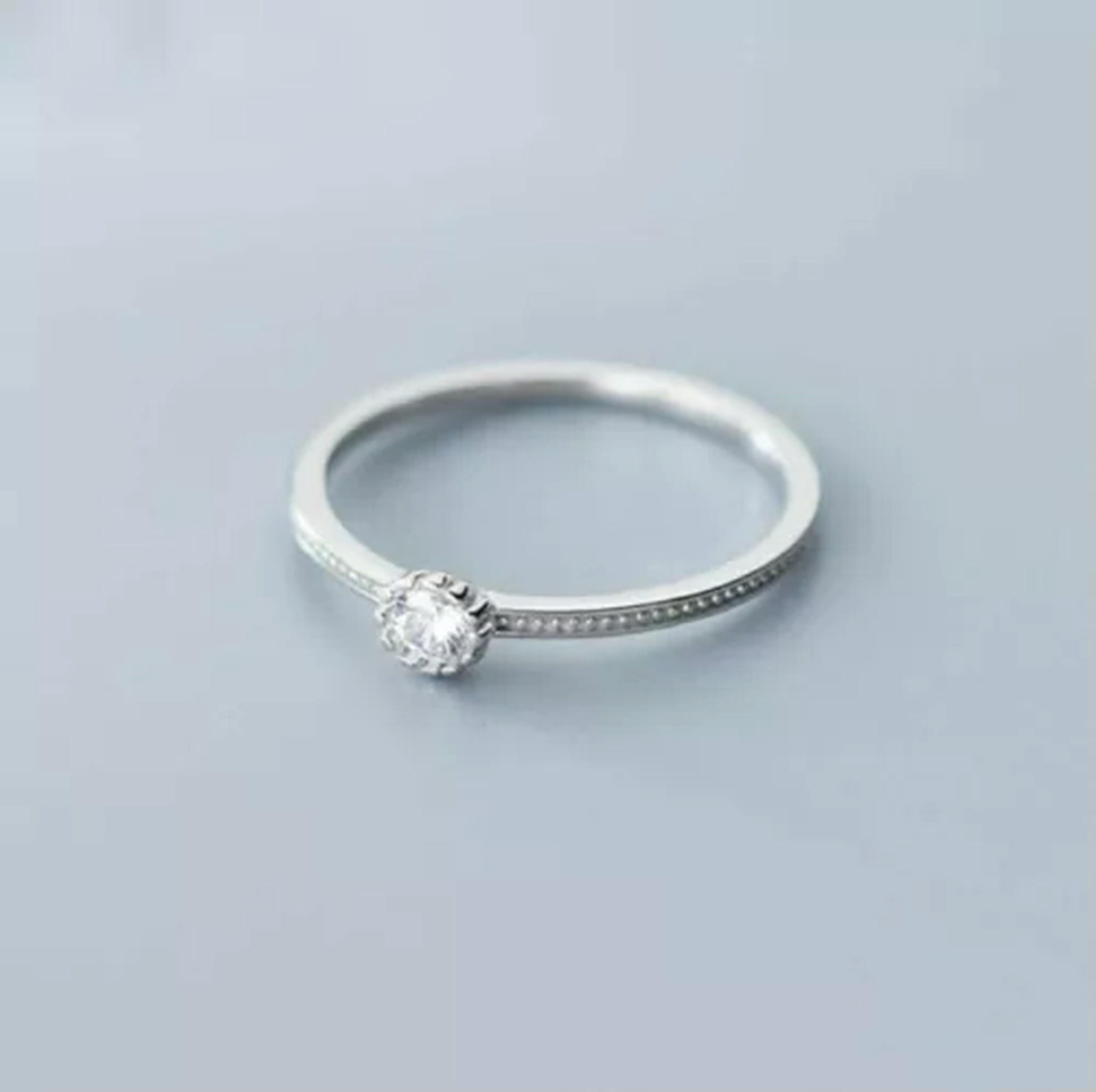 QQTDFG Women Sterling Silver Solitaire CZ Dainty Thin Band Ring A3203-M ...