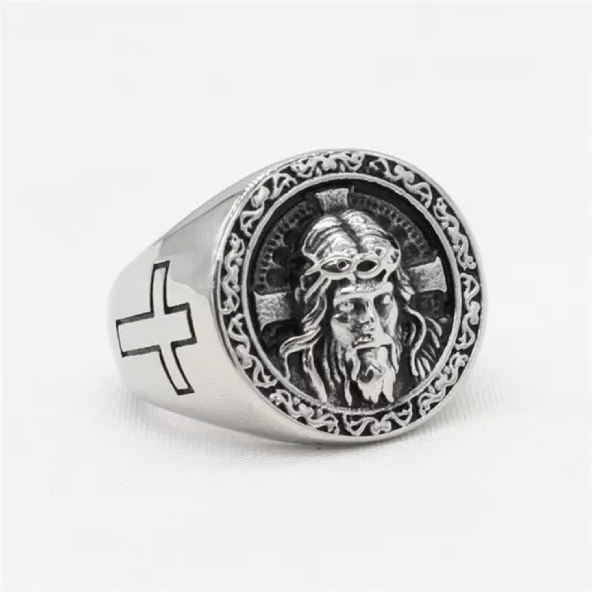 QQTDFG men signet ring stainless steel Christian Jesus Head Face Pinky ...