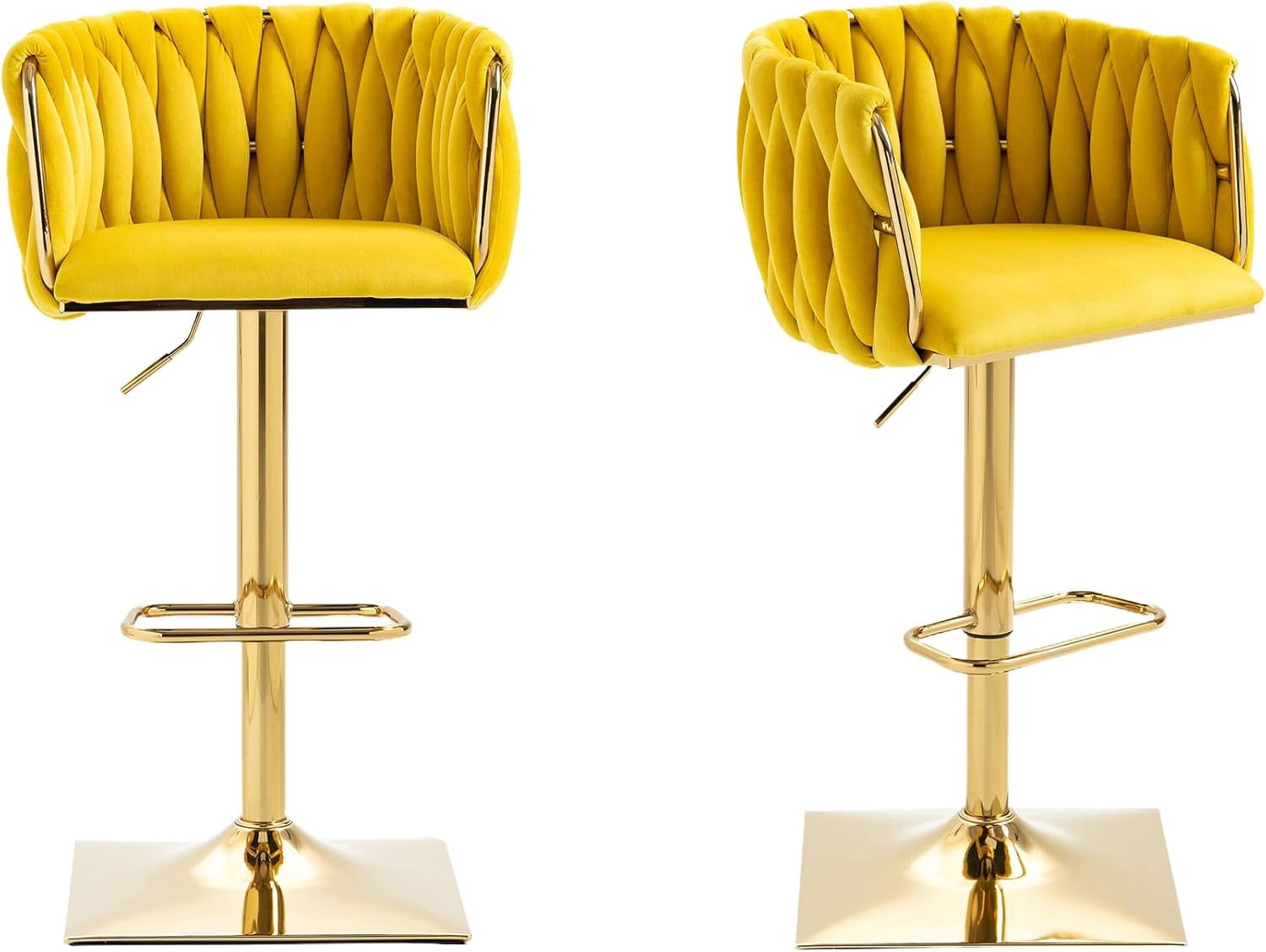 QQU 360° Modern Swivel Bar Stools Set of 2, Velvet Adjustable High ...