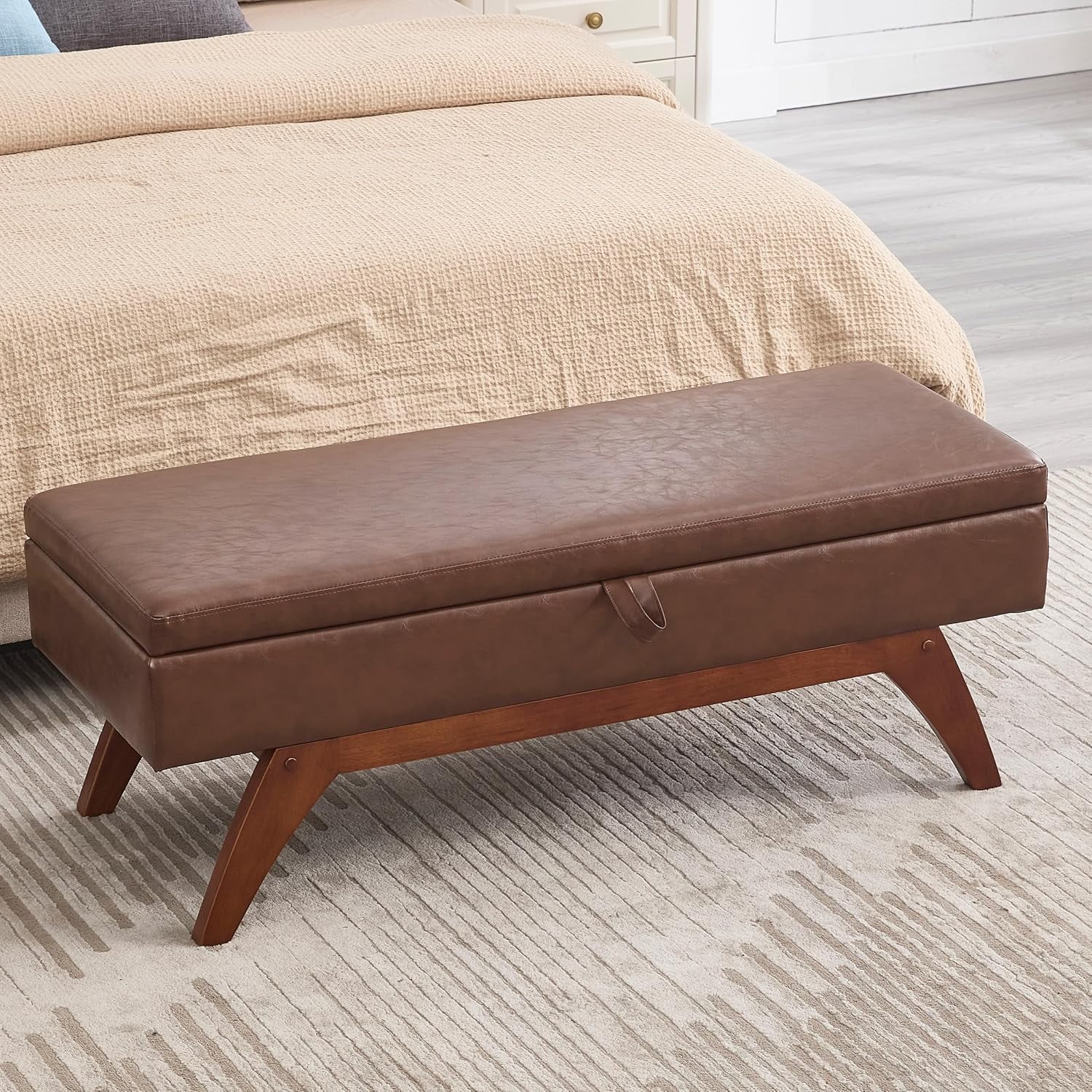 QQU 46.85"W Storage Ottoman Bench with Hidden Compartment & Solid Wood ...