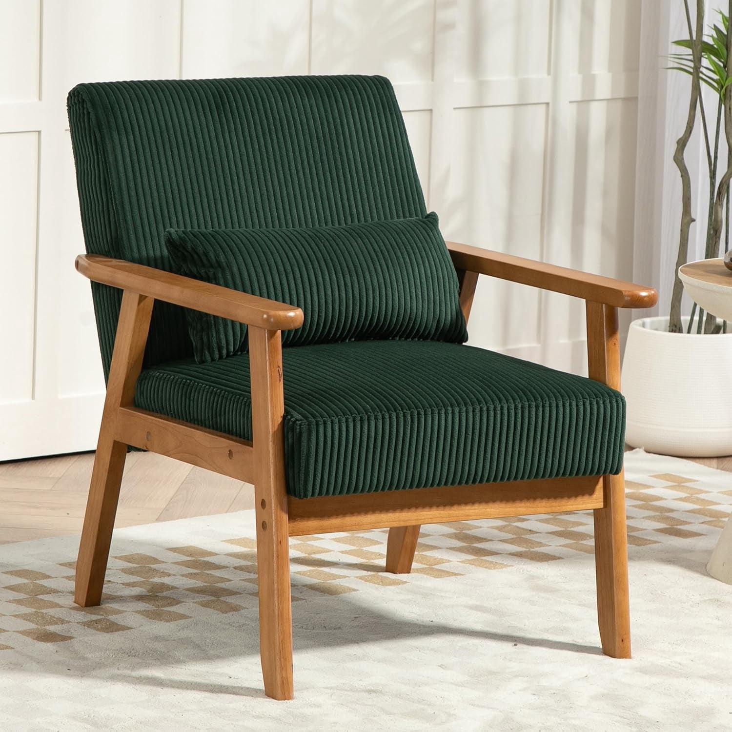 QQU Accent Chair Modern Armchair with Wood Legs and Wide Armrest ...