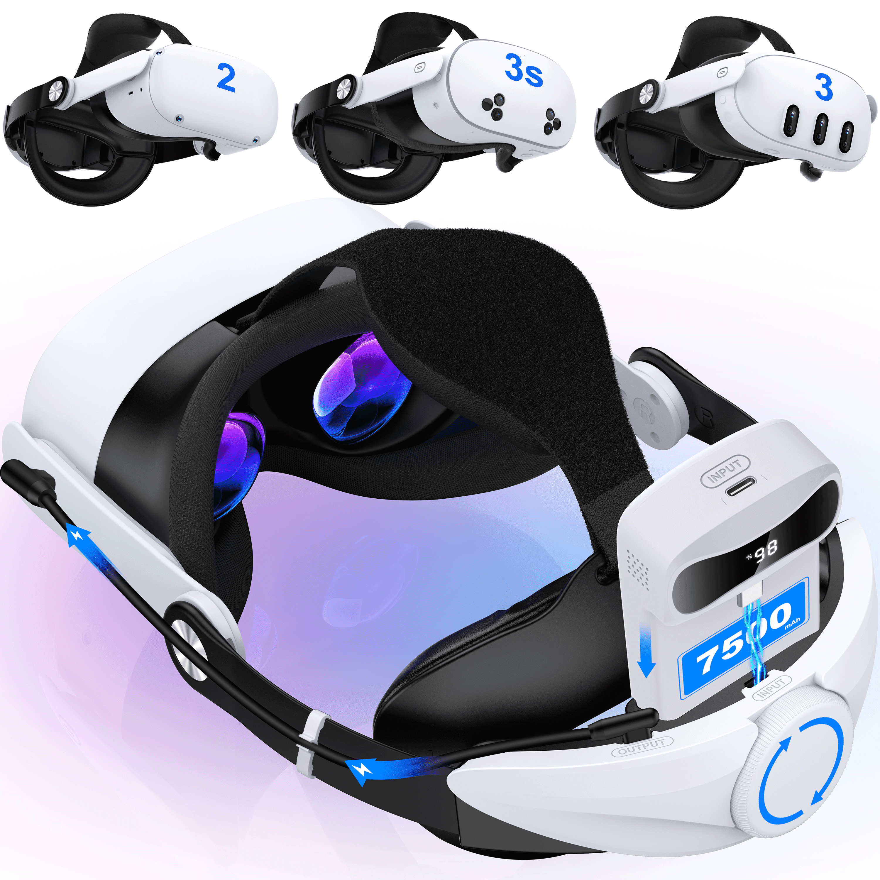 QQV Battery Head Strap for Oculus Meta Quest 3/Quest 3S/Quest 2 Head ...