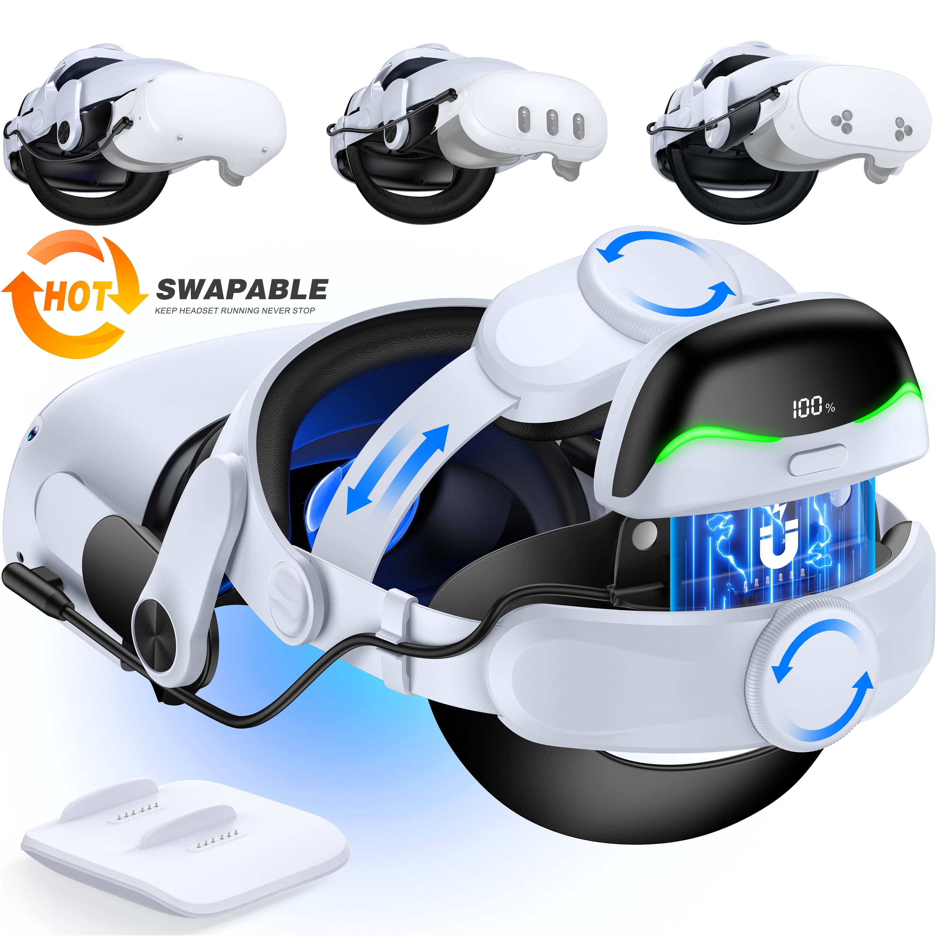 QQV Battery Head Strap for Oculus Meta Quest 3/Quest 3S/Quest 2 Head ...