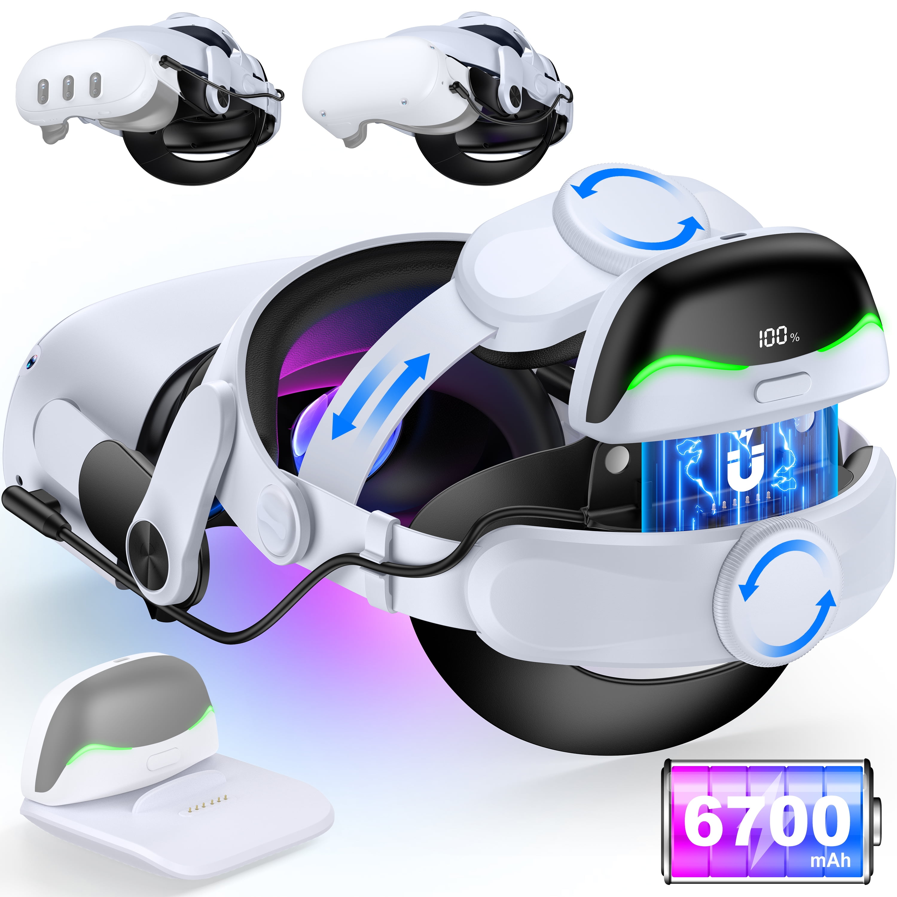 QQV for Meta Quest 3/Quest 3S/Quest 2 Head Strap with Magnetic Battery ...