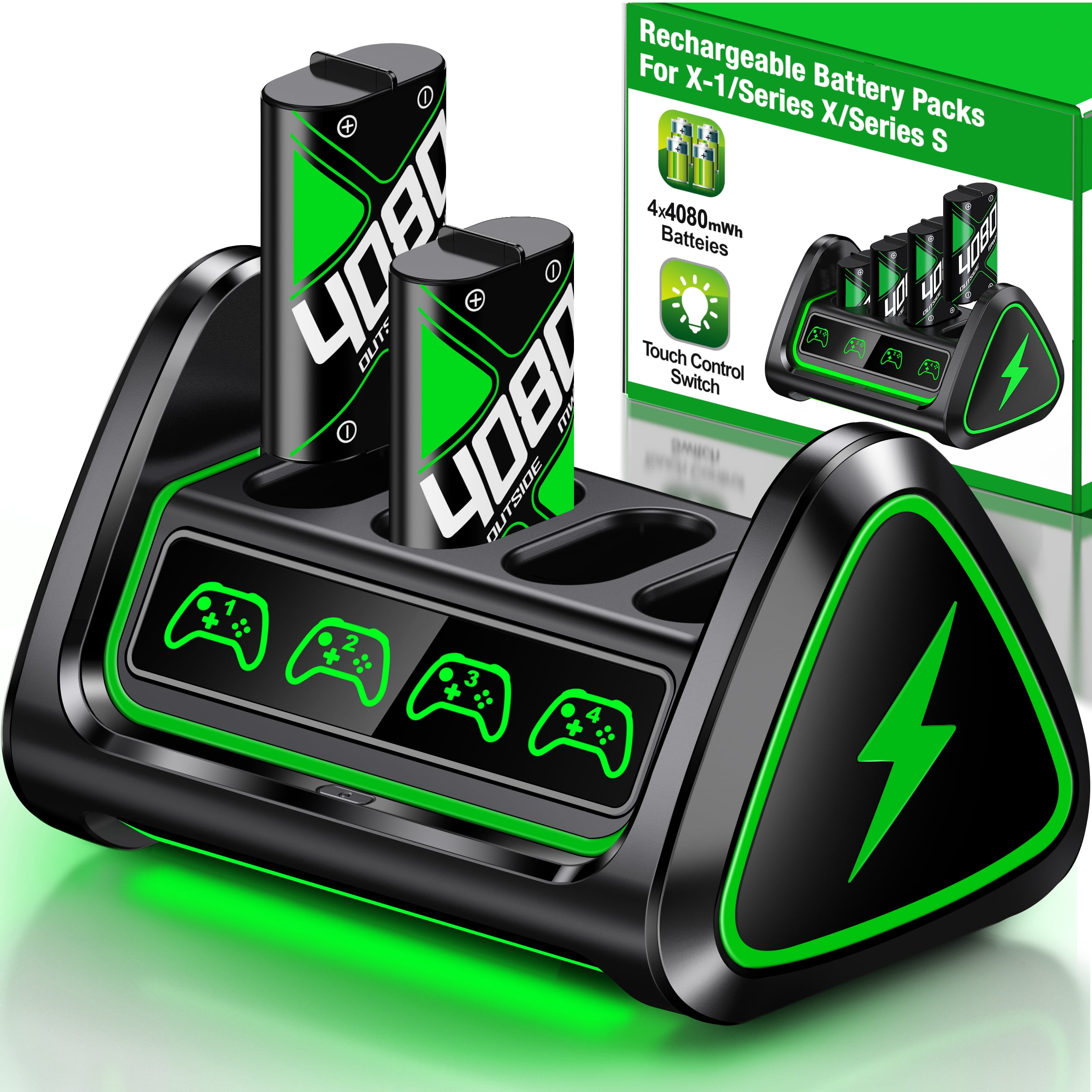 QQV Xbox Controller Charger Station with 4 x 4080mWh Rechargeable ...