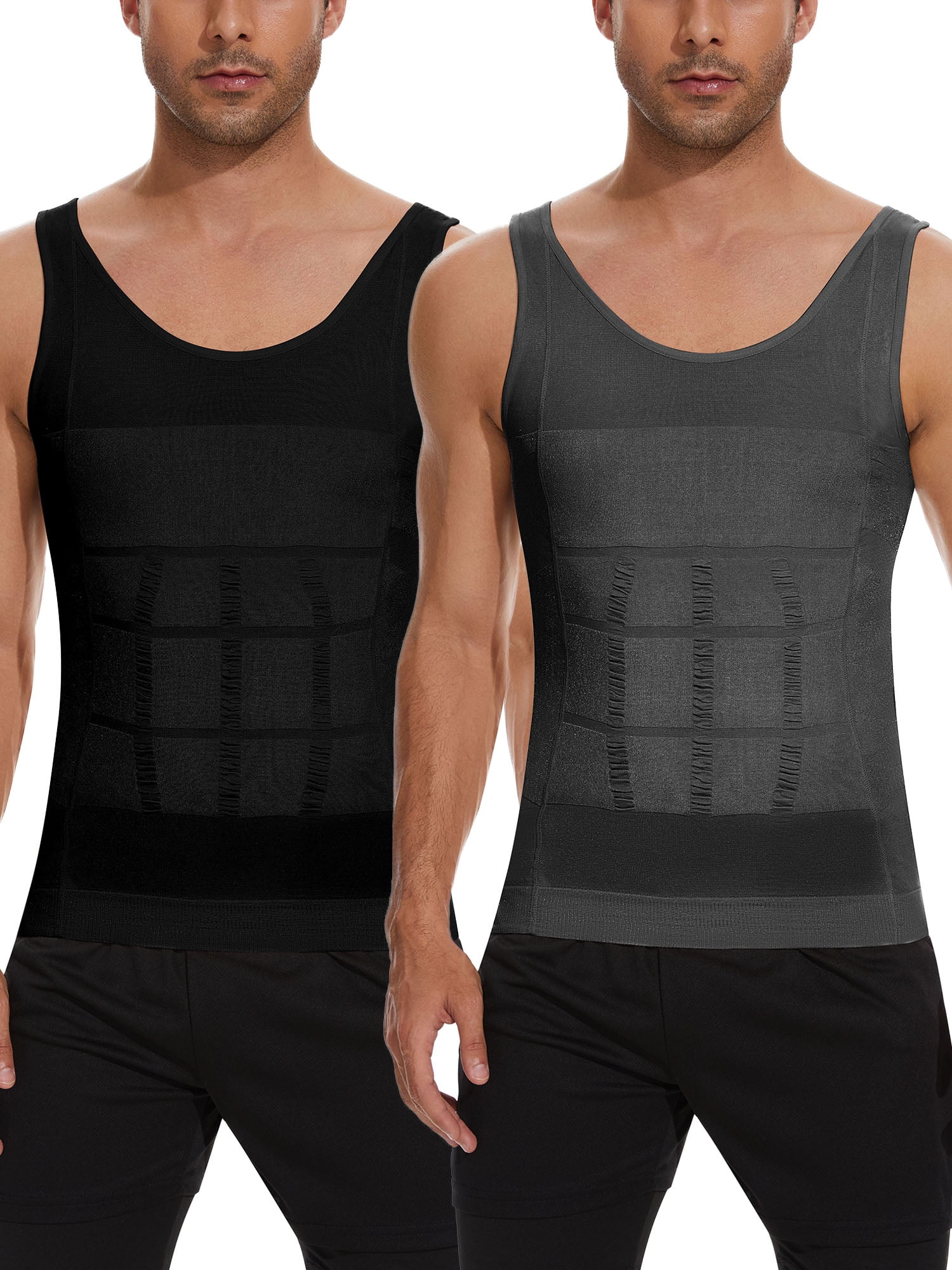 QRIC 2 Pack Men Slimming Body Shaper Vest Chest Compression Shirts Abs ...