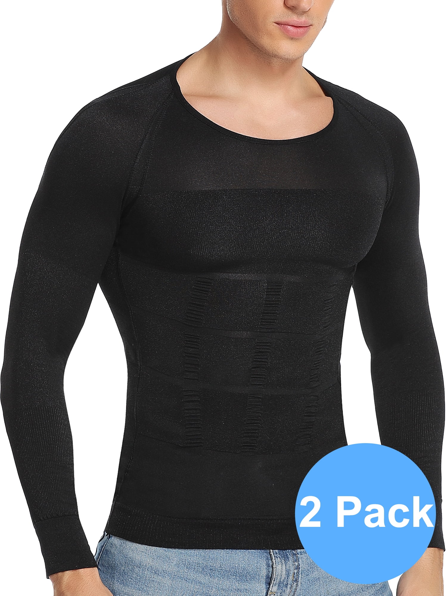 QRIC 2 Pack: Mens Compression Shirt Body Shaper Workout Top Slimming ...