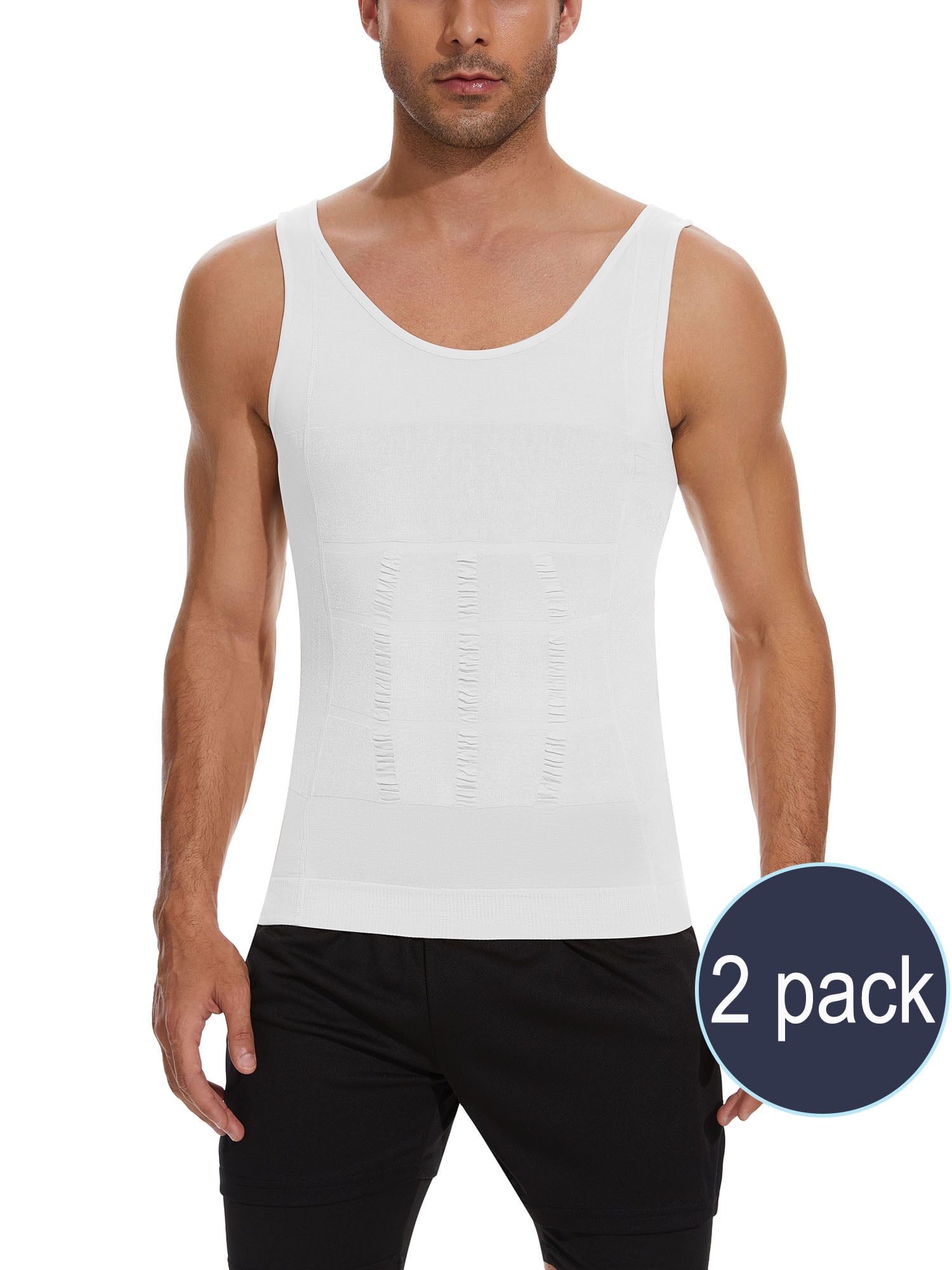 QRIC 2 Pack Mens Compression Shirts Shapewear Tank Top Slimming Body ...