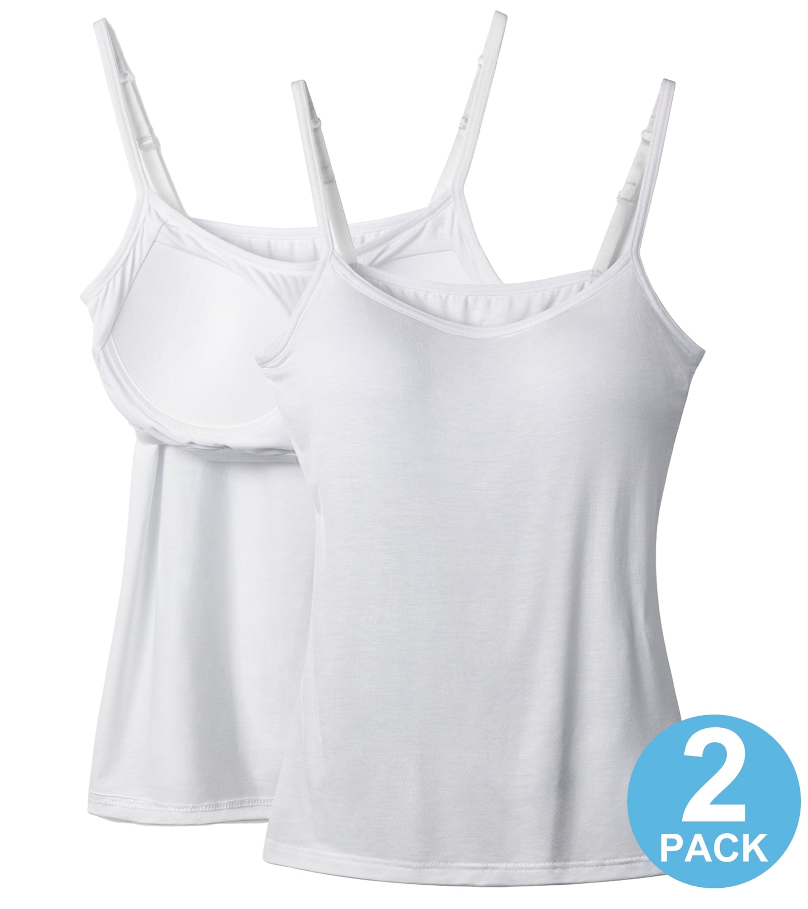 QRIC Women's Built-in Bra Cami Tank Top, XL Size, Adjustable Straps ...
