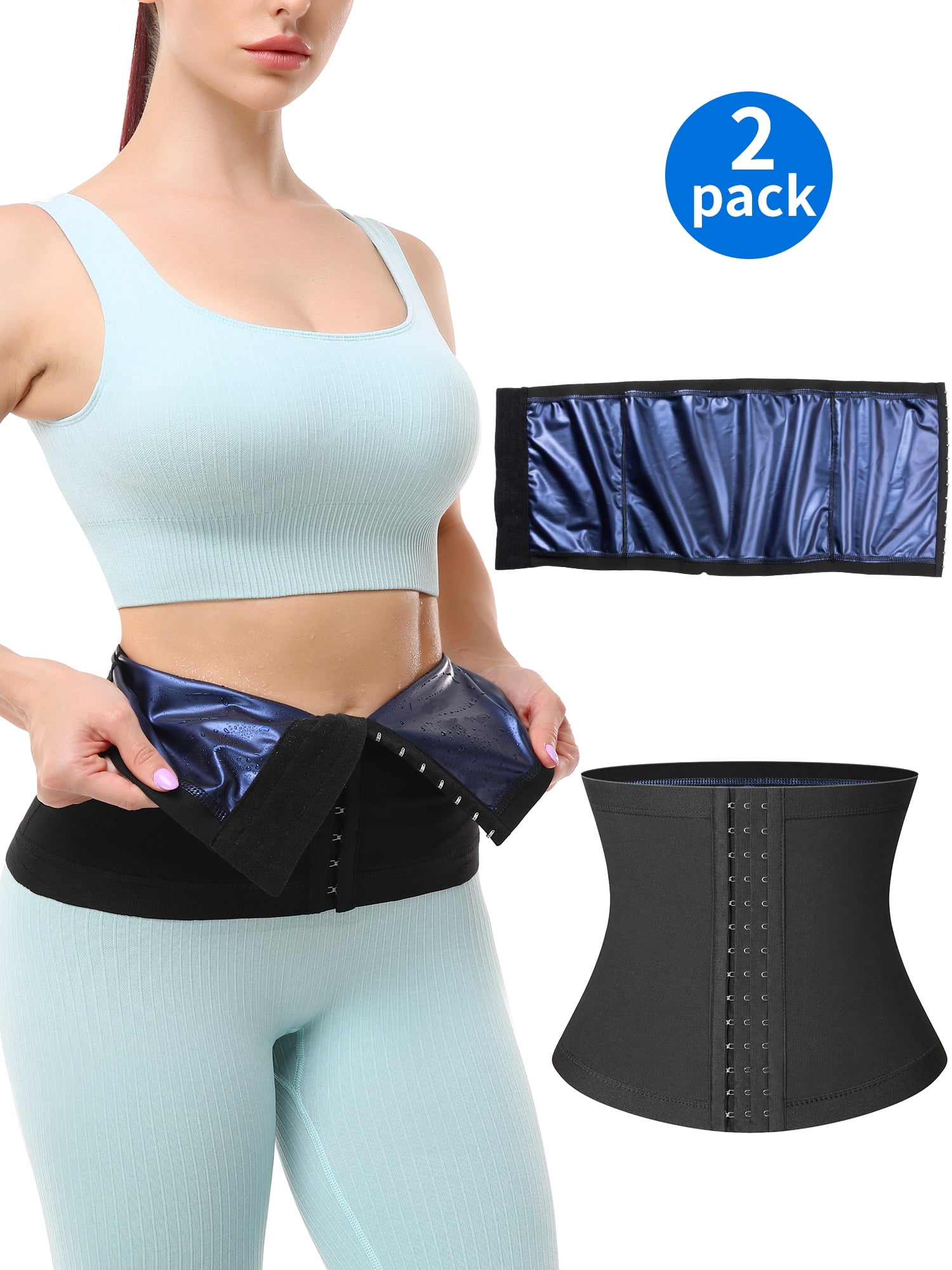 QRIC 2 Pieces Waist Trimmer Sweat Waist Trainer Belts Stomach Wraps for ...