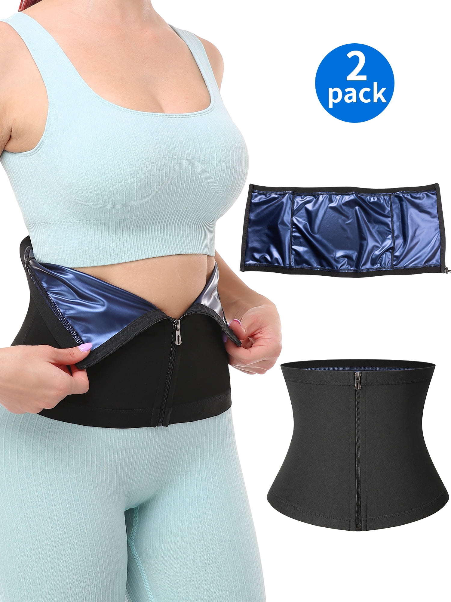QRIC 2 Pieces Waist Trimmer Sweat Waist Trainer Belts With Zipper ...