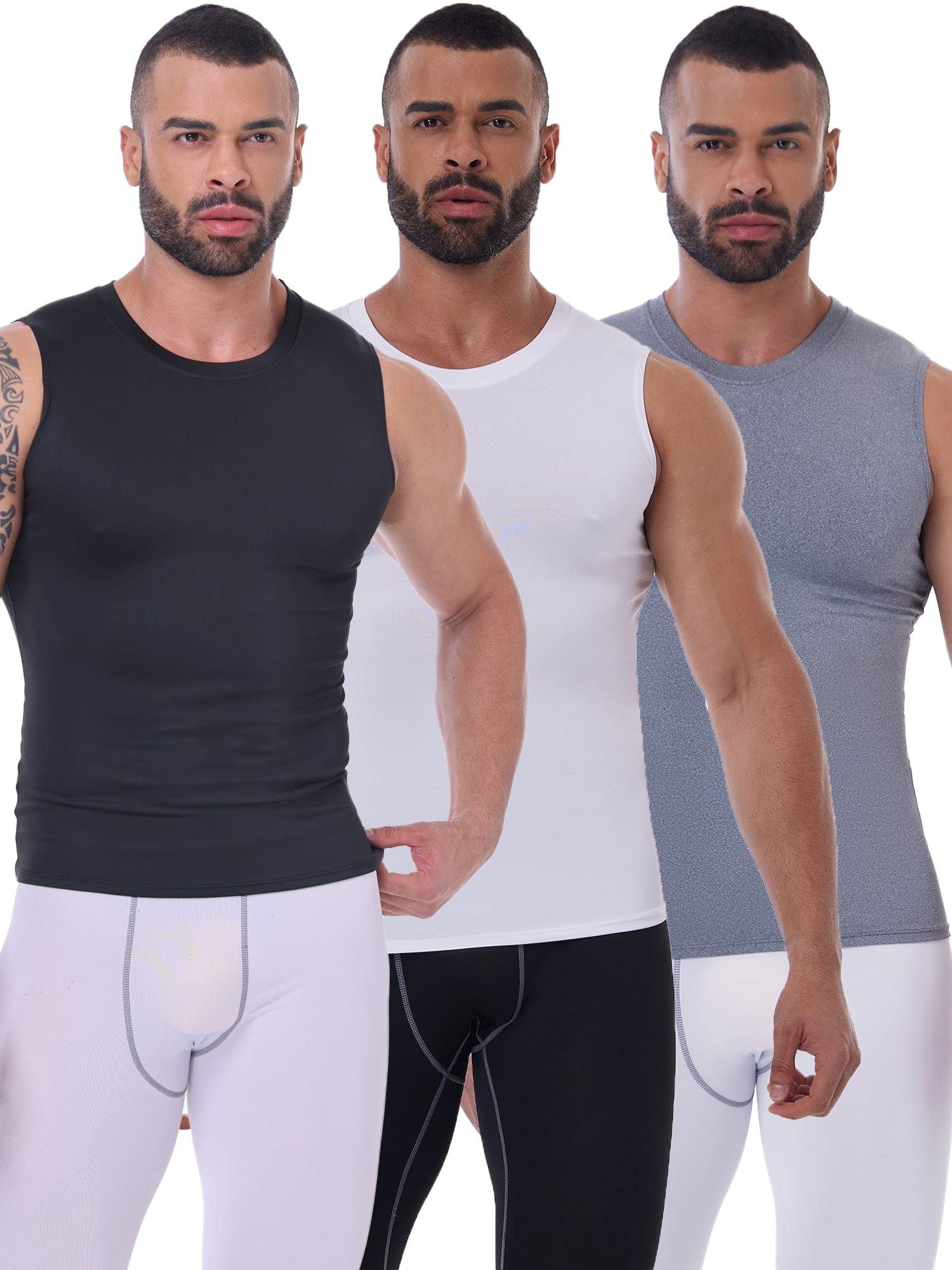 QRIC 3 Packs Men's Muscle Sleeveless Workout Tank Tops Athletic Gym ...
