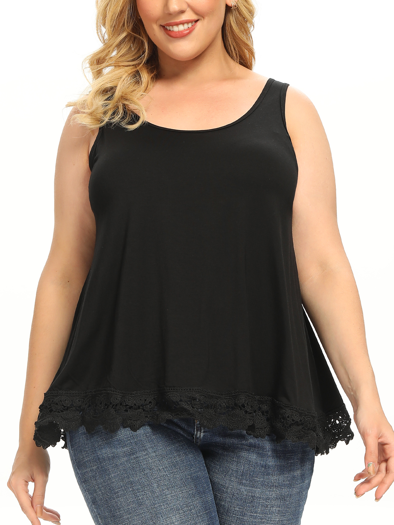 Women's Swing Tank with Lace Yoke Trim - Walmart.com