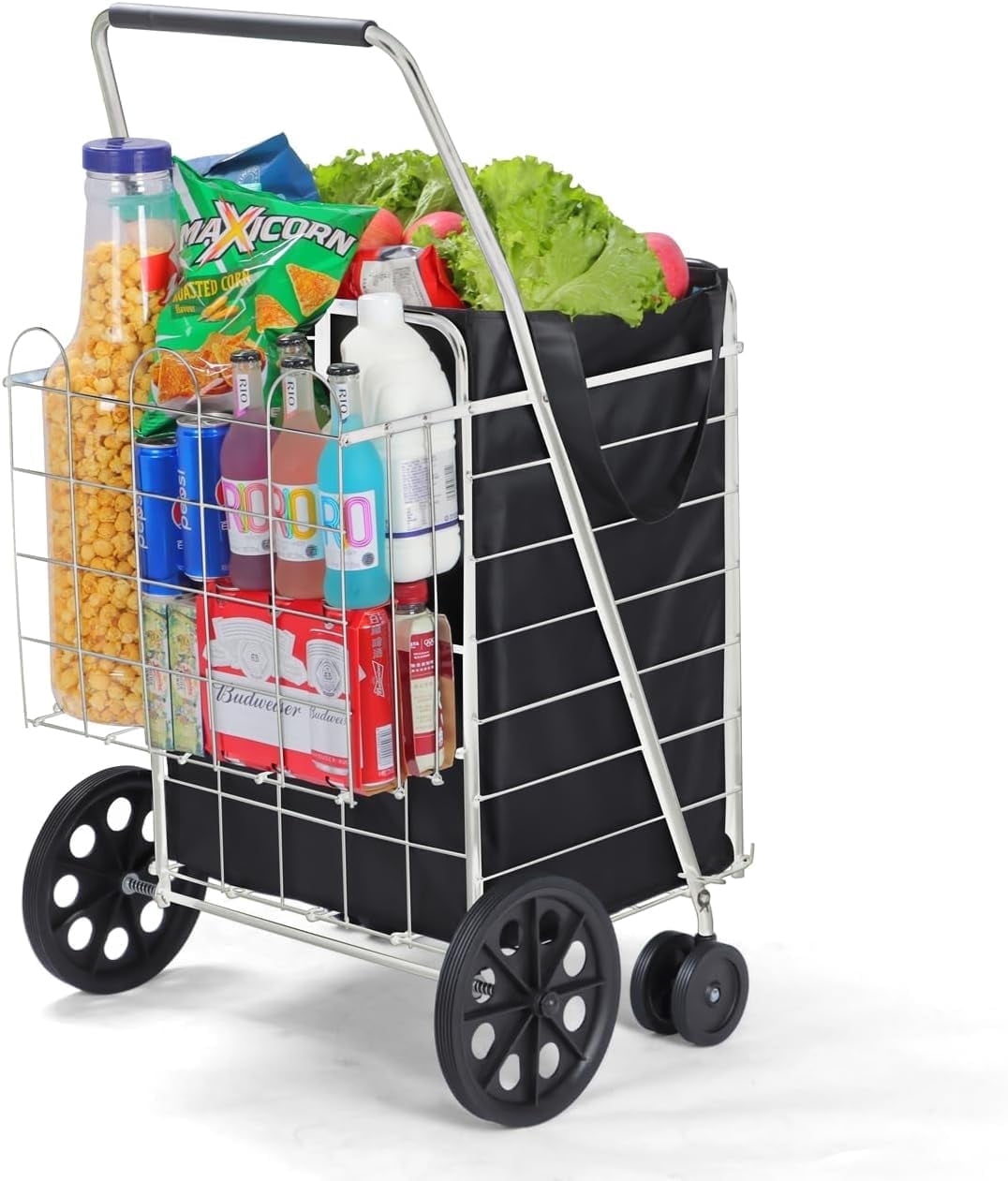 Large Foldable Lightweight Metal Utility Cart with Wheels for Grocery ...