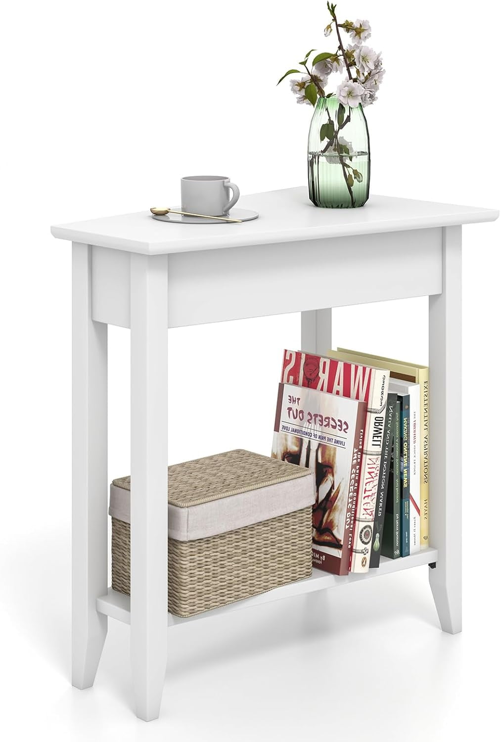 QRKD 2-Tier Wedge End Table, Narrow Triangle Side Table with Storage ...