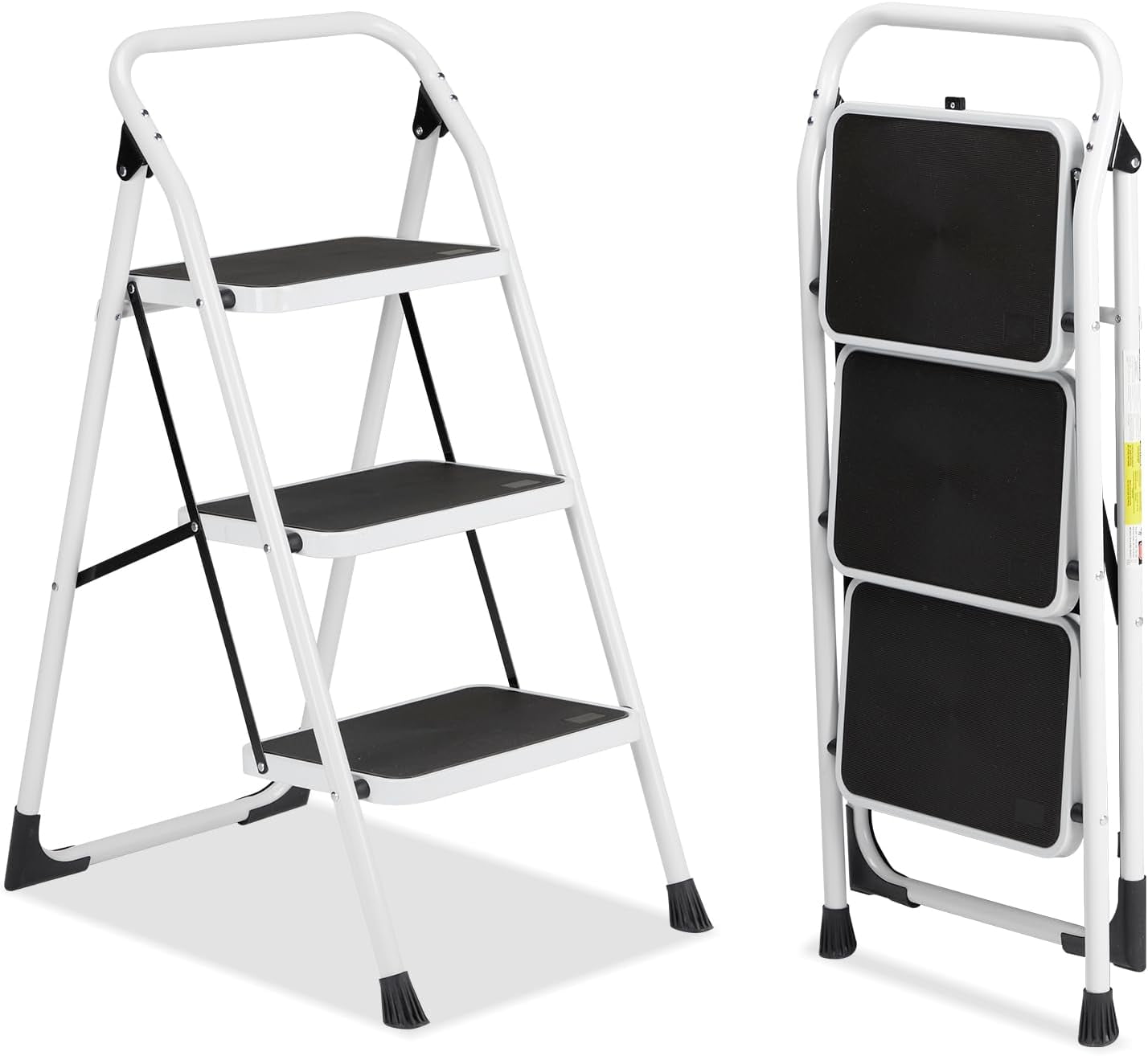 QRKD 3 Step Ladder, Folding Step Stool with Wide Anti-Slip Pedal ...
