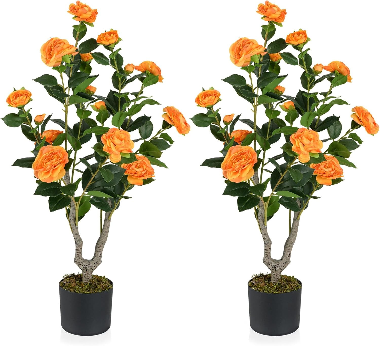 QRKD 3FT Artificial Camellia Tree, 2 Pack Faux Camellia Plant with ...