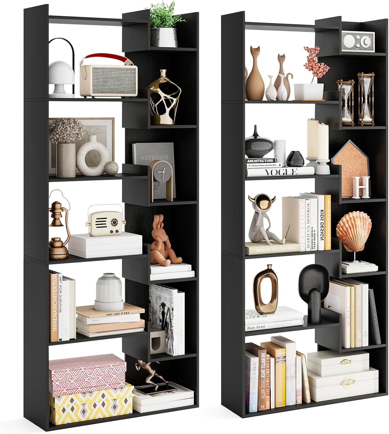 QRKD 6-Tier Bookshelf, 64”H Tall Open Bookcase with Anti-Tip Kits, Home ...