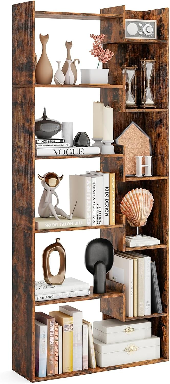 QRKD 6-Tier Bookshelf, 64”H Tall Open Bookcase with Anti-Tip Kits, Home Office Free-Standing ...