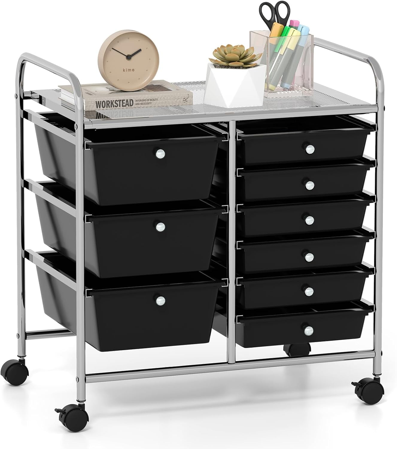 QRKD 9-Drawer Rolling Storage Cart, Mobile Utility Cart with Removable ...
