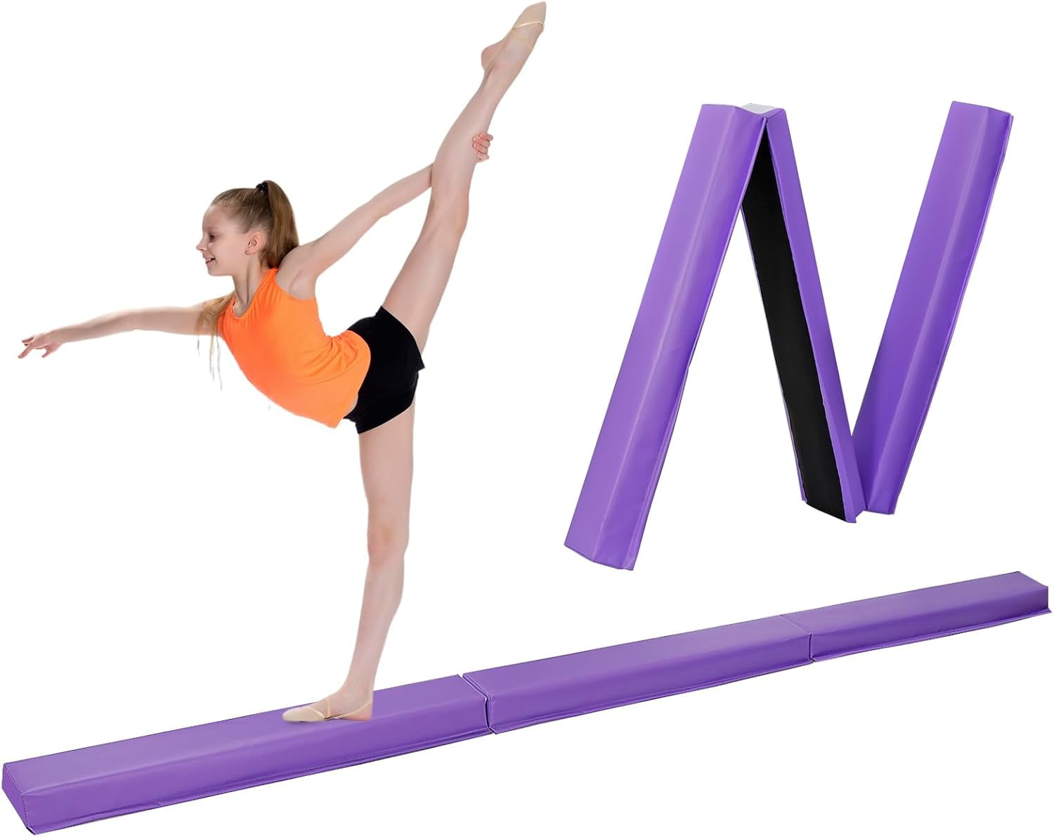 QRKD 9ft Folding Balance Beam Folding Gymnastic Beam Extra Firm Foam ...