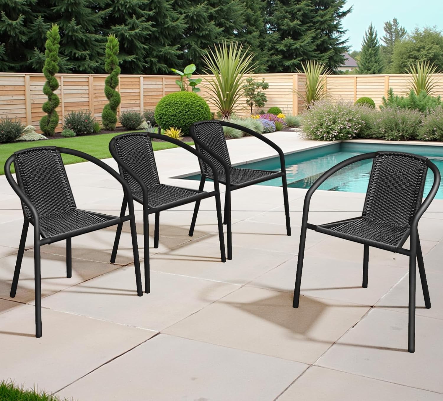 QRKD Outdoor Chairs Stackable - Set of 4 Indoor Outdoor Dining Rattan ...