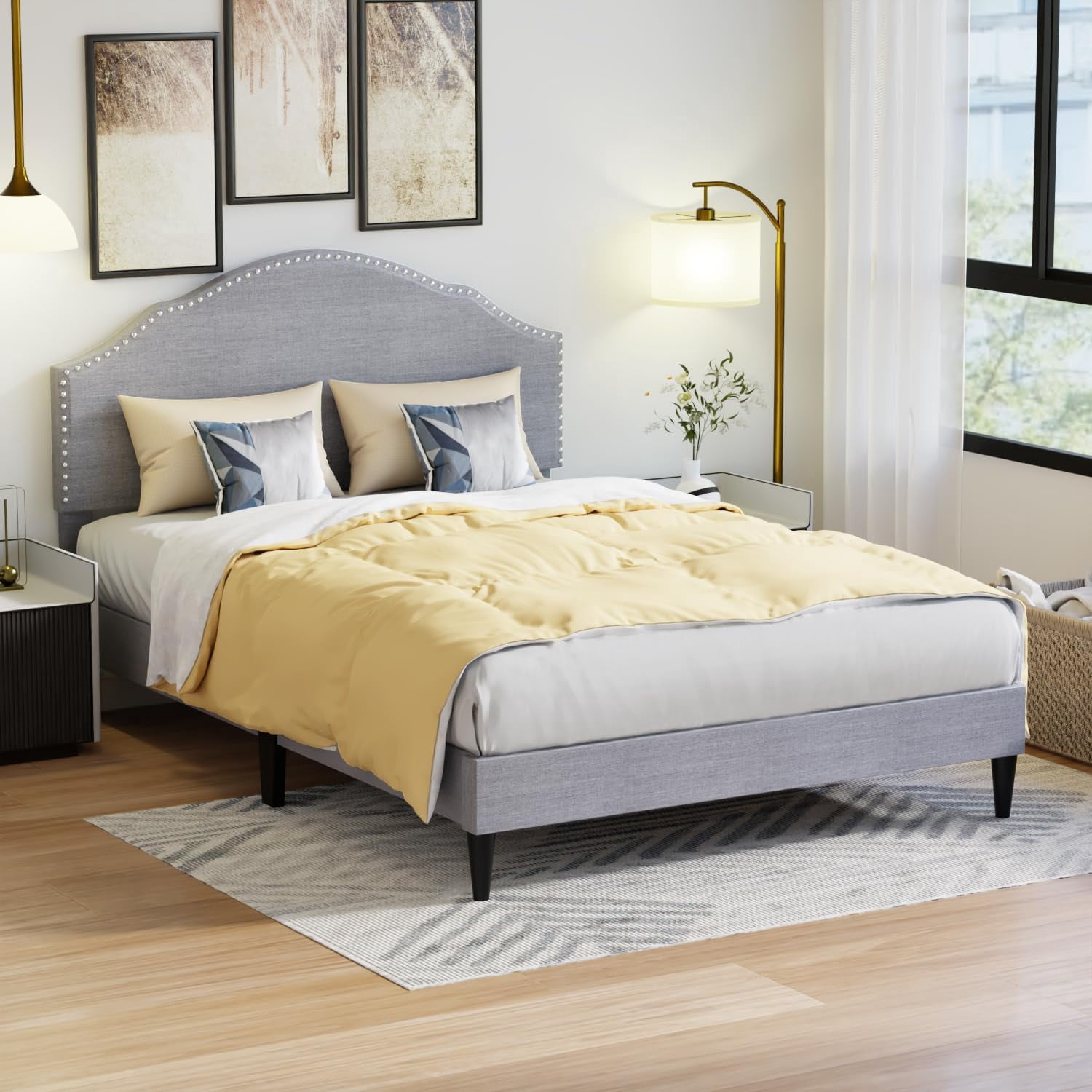 QRKD Queen Size Upholstered Platform Bed Frame Fully Upholstered with ...