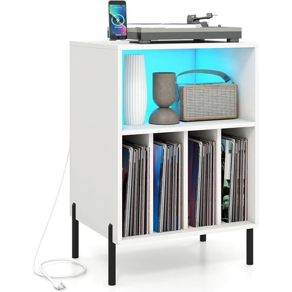 QRKD Record Player Stand with LED Lights & Charging Station, Turntable ...