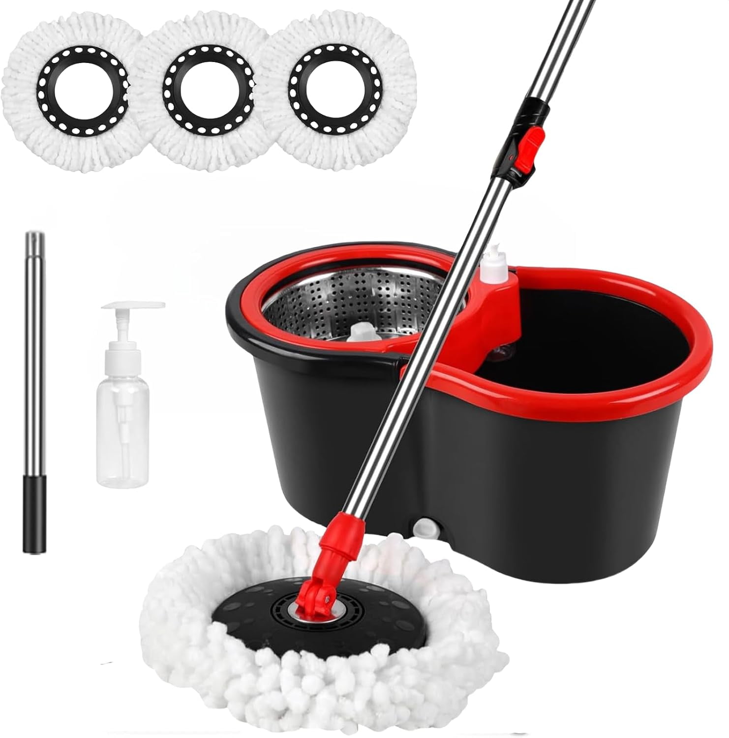 QRKD Spin Mop and Bucket with Wringer Set, 360° Spinning Mop Bucket System with 3 Microfiber Mop ...