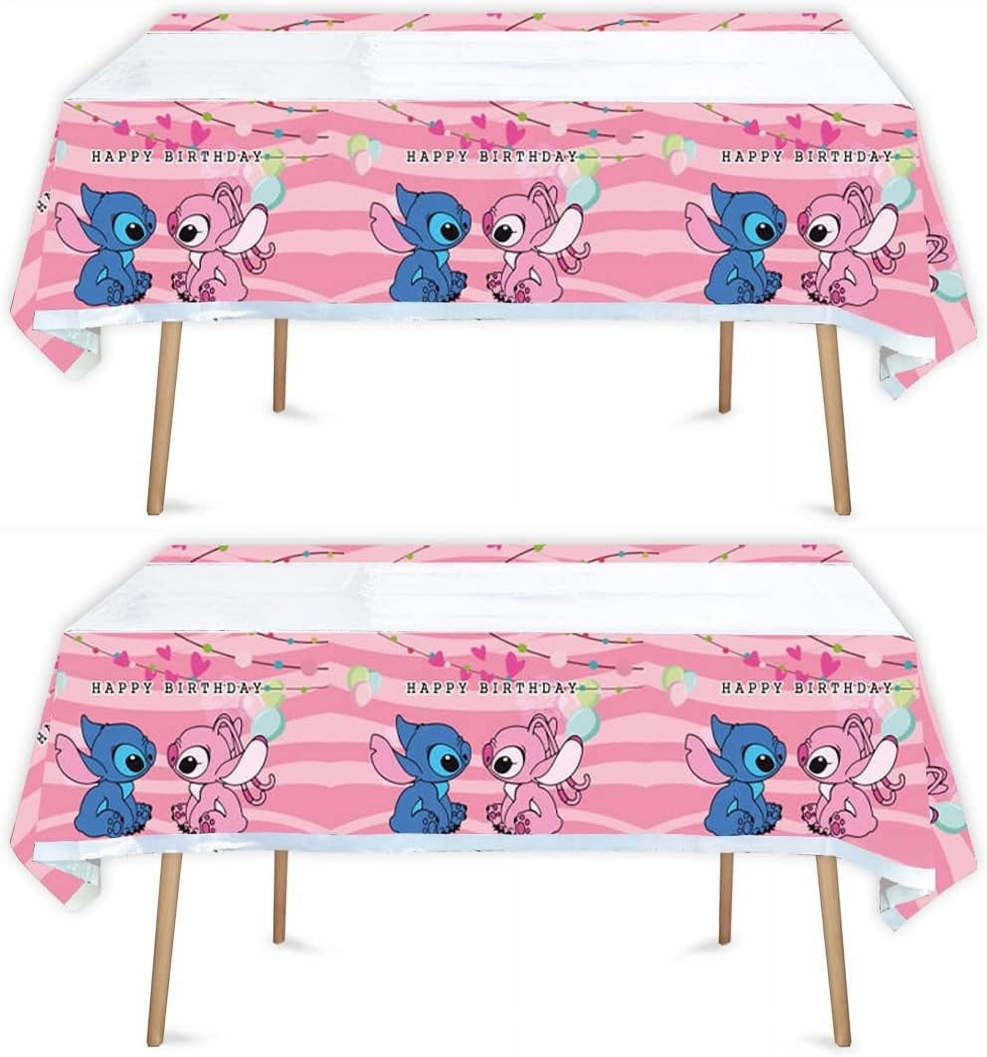 QRZJ 2pcs Pink Lilo and Stitch Birthday Party Tablecloth Table Cover ...