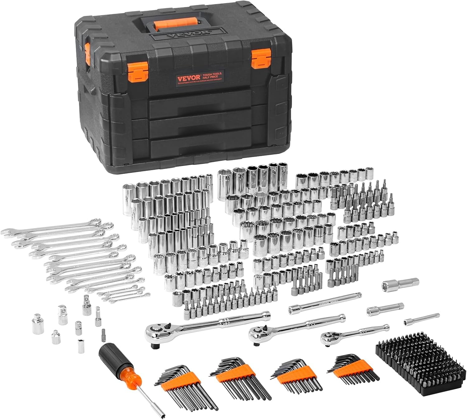 QRZJ Mechanics Tool Set and Socket Set, 1/4" 3/8" 1/2" Drive Deep and ...