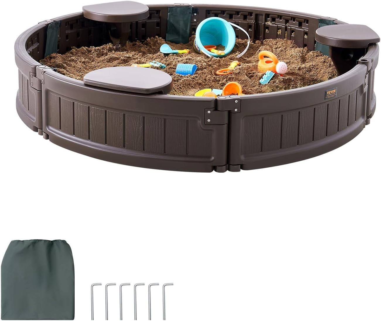 QRZJ Sandbox with Cover, 47.2 x 9.1 in Round Kids Sand Box, Premium ...
