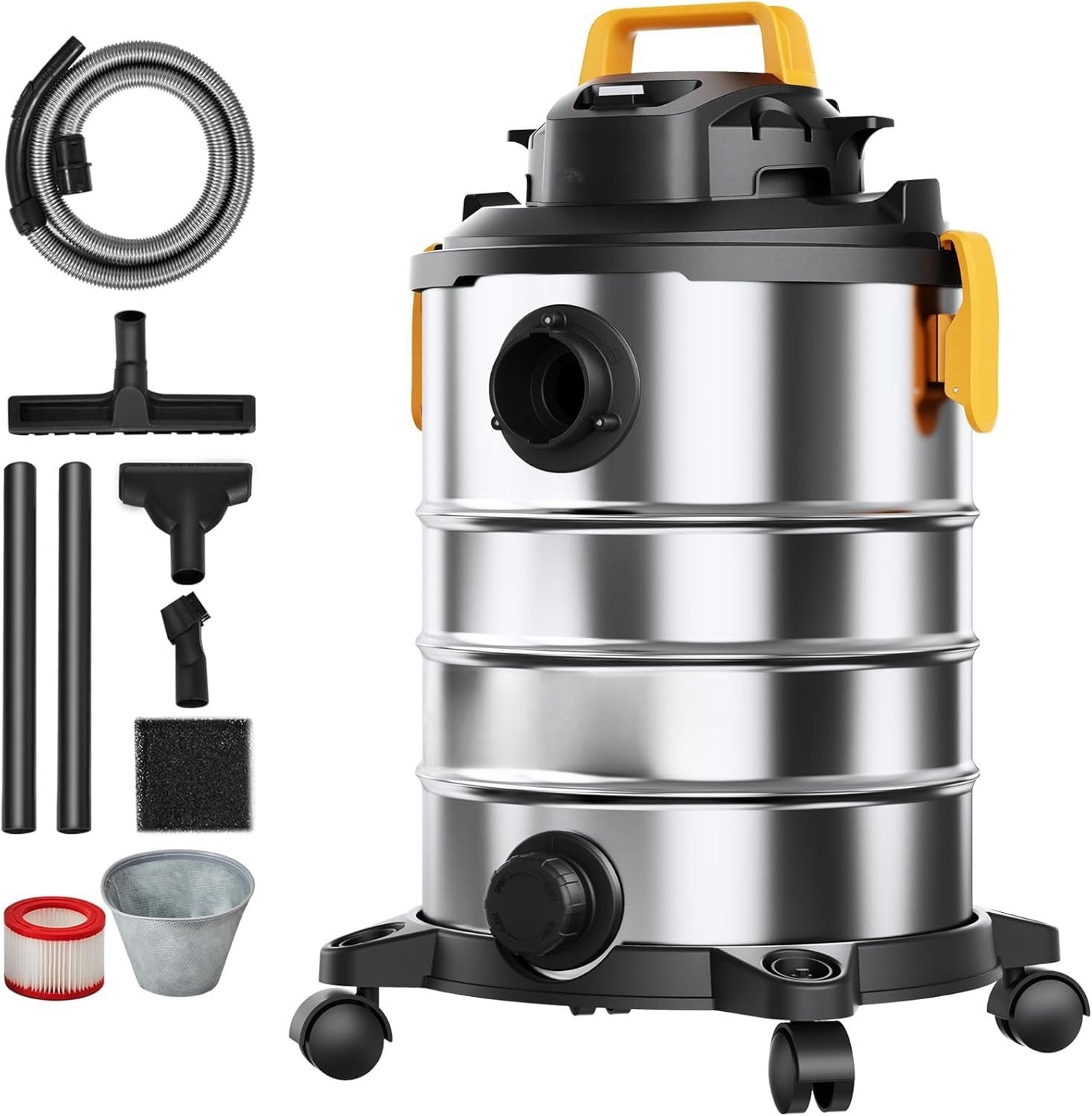 QRZJ Stainless Steel Wet Dry Shop Vacuum, 8 Gallon 6 Peak HP Wet/Dry Vac, Powerful Suction with ...