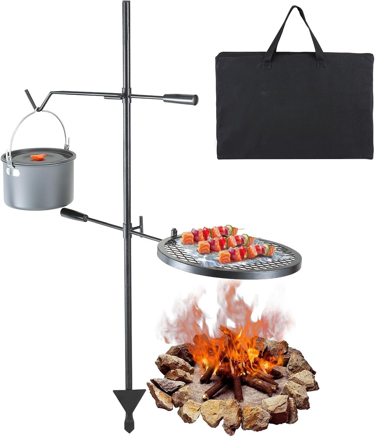 QRZJ Swivel Campfire Grill, Fire Pit Grill Grate over Fire Pits, Heavy ...