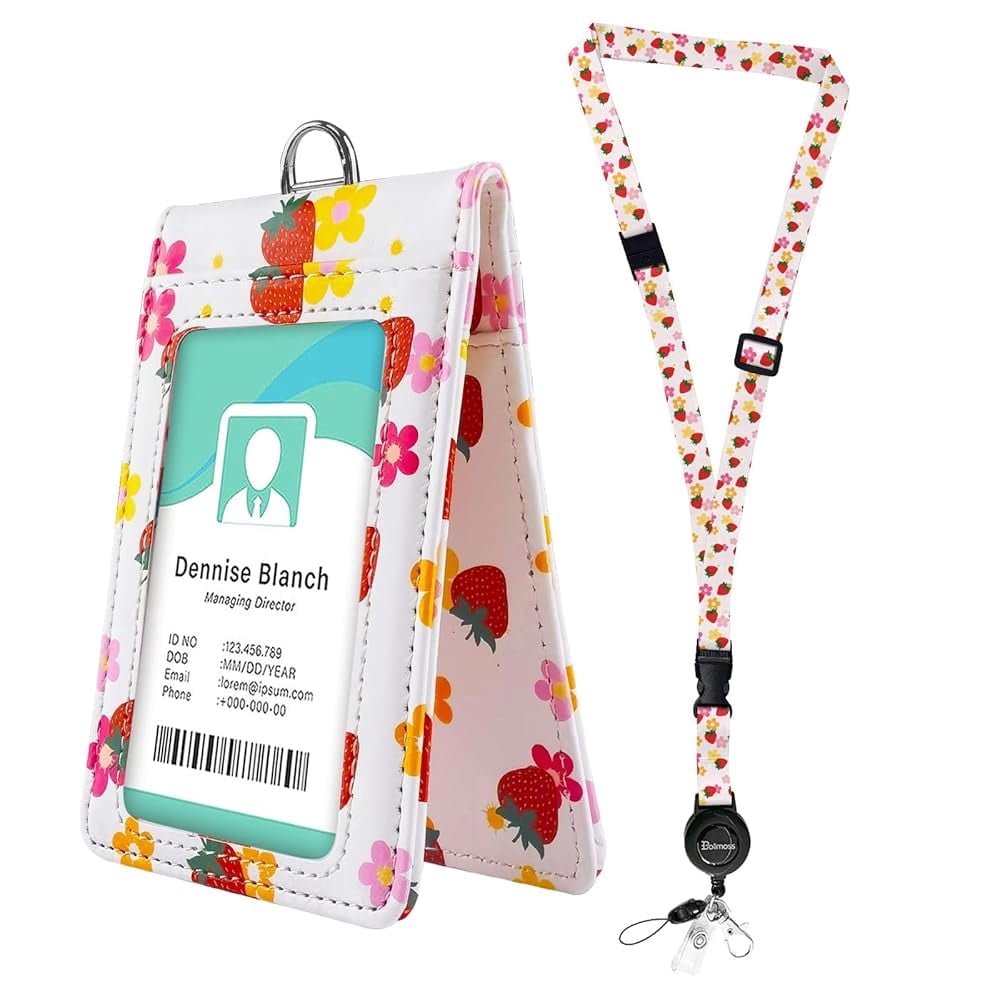 QRZQRZ Cute Pink Bow Lanyards for ID Badges?Leather Badges Holder with ...
