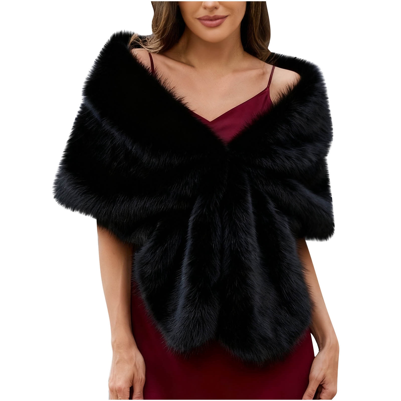 QSAWXQZ Faux Fur Shrug for Women Soft Fluffy Open Front Shawl Wrap for ...