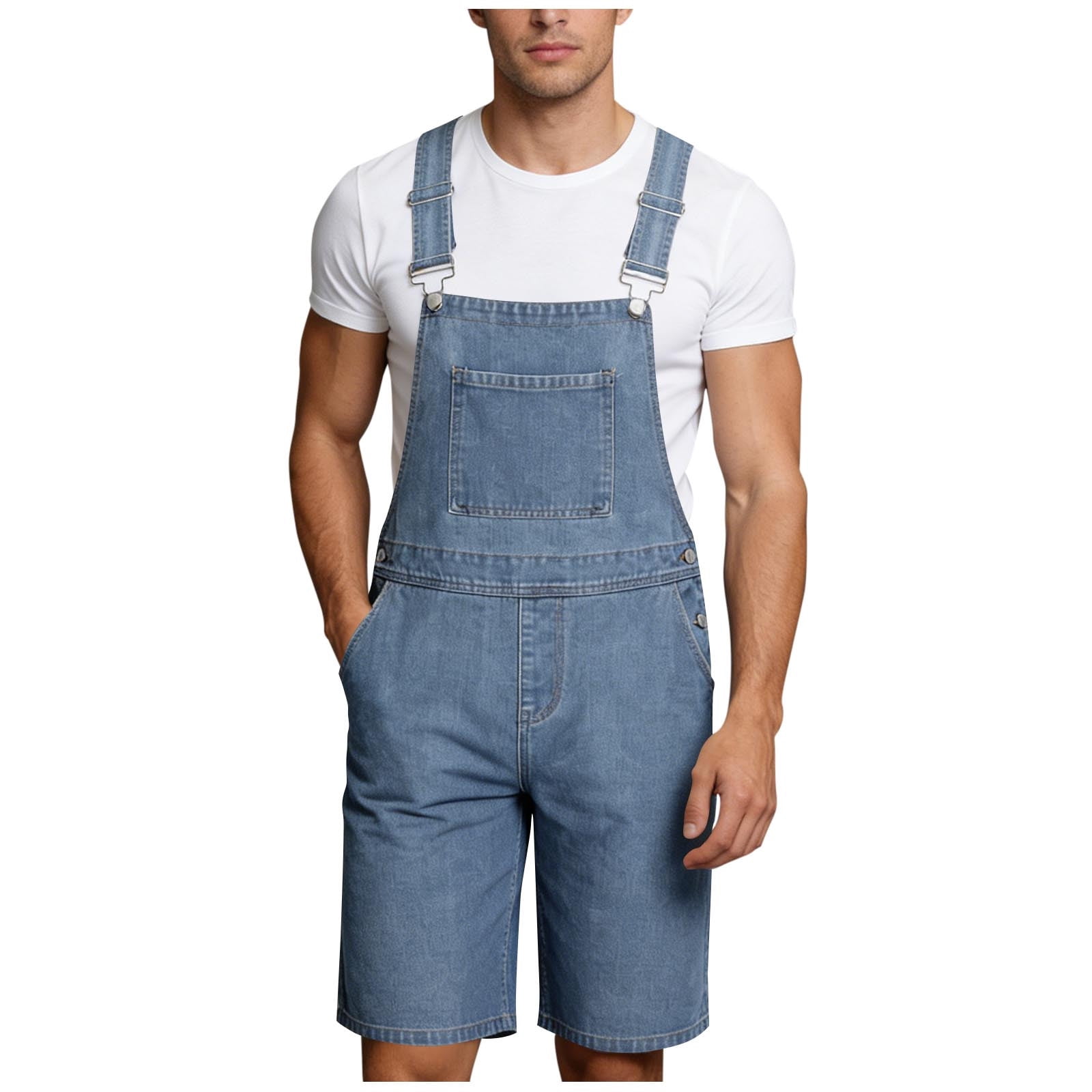 QSAWXQZ Men's Denim Short Overalls with Pockets Cargo Jean Shorts ...