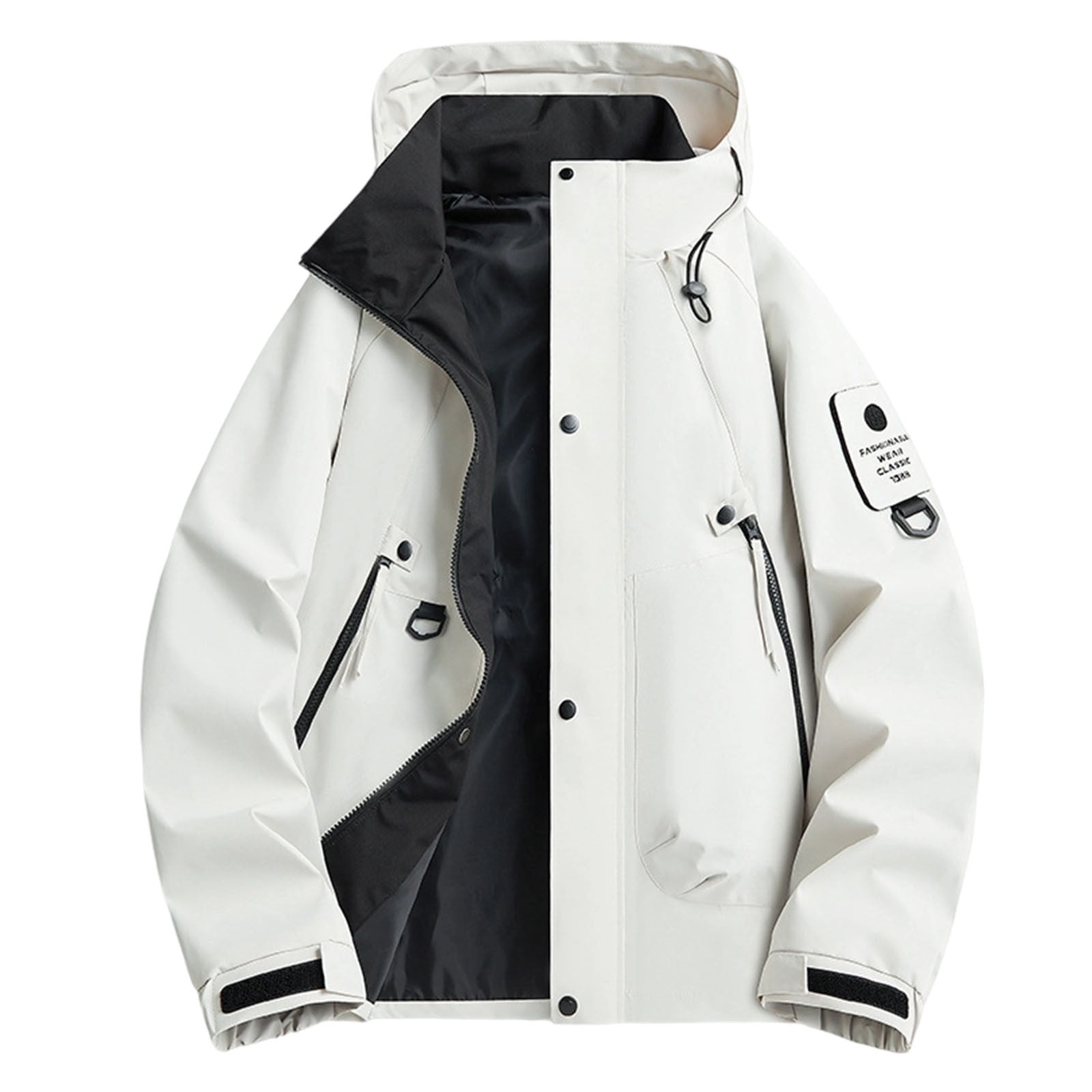 QSAWXQZ Men’s Hooded Windbreaker Loog Sleeve Solid Windproof Waterproof ...