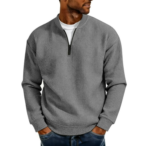 QSAWXQZ Men's Thermal Shirt Solid Quarter Zip Lapel Collar Long Sleeve ...
