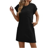 QSAWXQZ Women's Mini Shift Dress Short Sleeve Crew Neck Textured Fabric ...