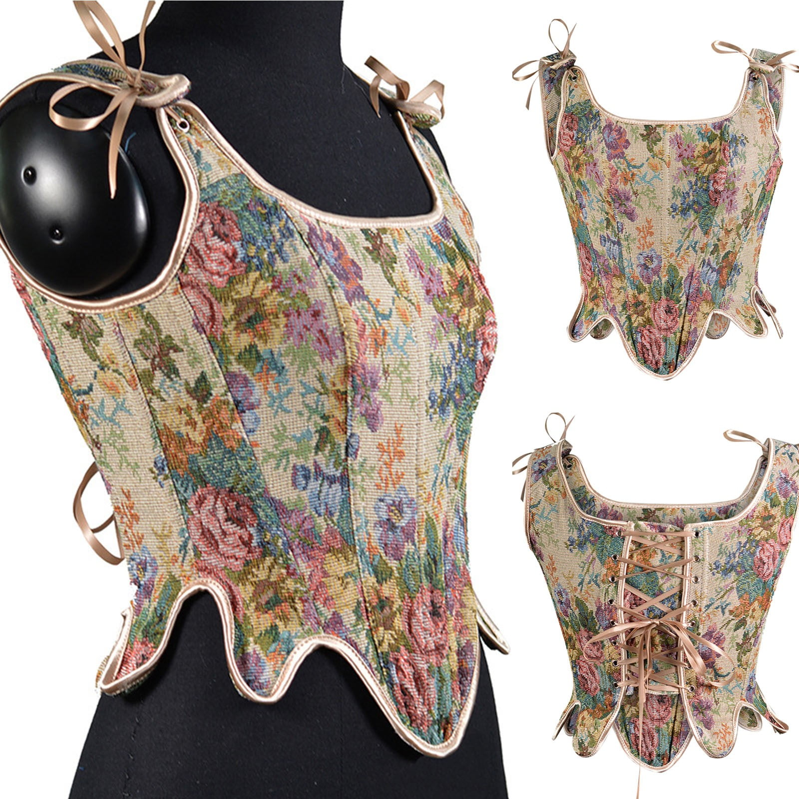 QSAWXQZ Women's Overbust Corset Tops Lace Up with Bow Tie Shoulders ...