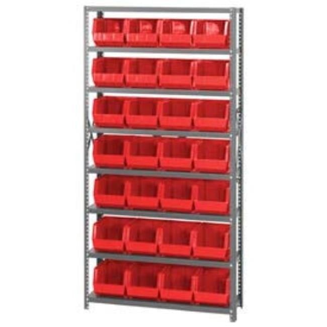 QSBU-239 Steel Shelving with 28 Giant Stacking Bins, Red - 12 x 36 x 75 ...