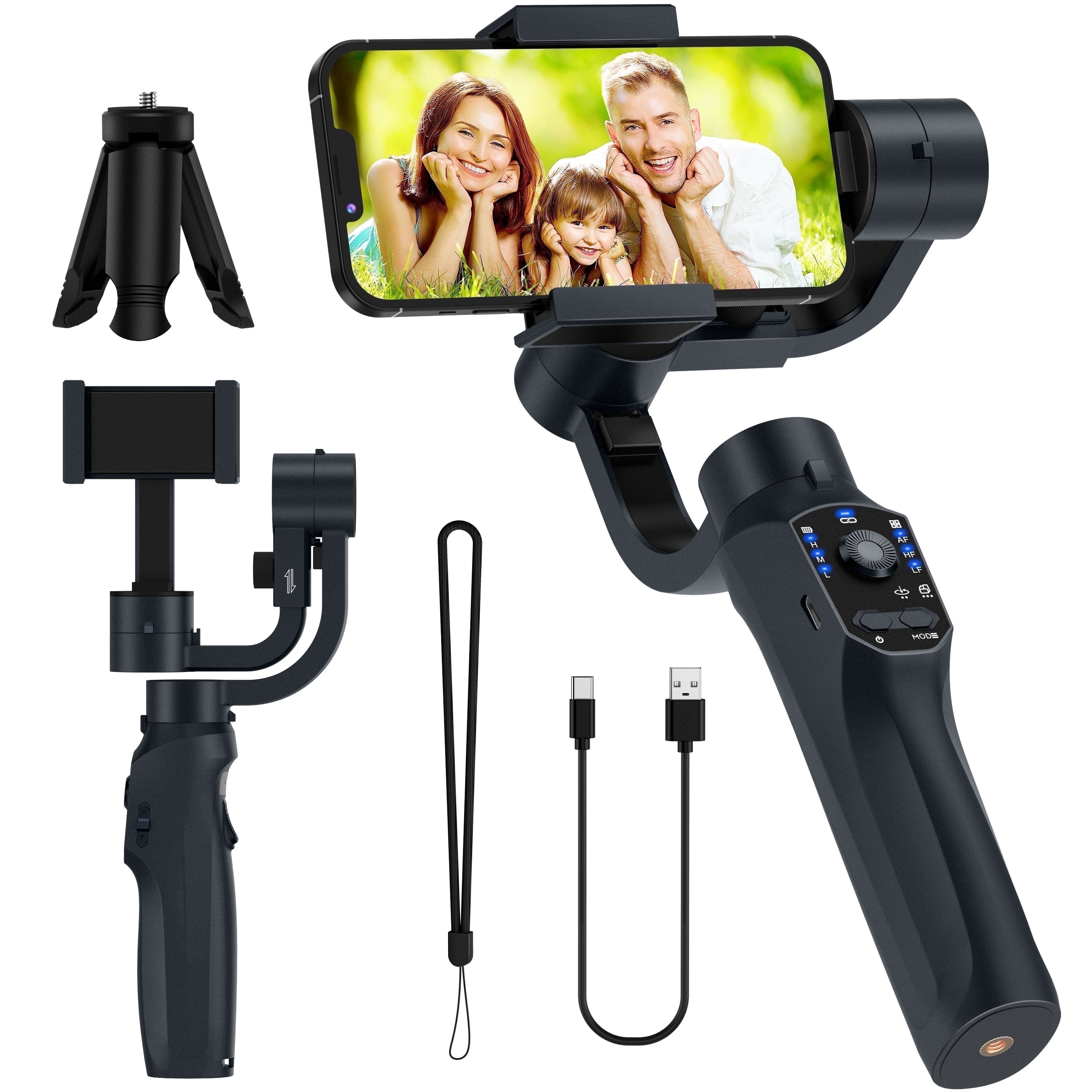 QSCQ Gimbal Stabilizer for Smartphone, 3-Axis Gimbal for iPhone and ...