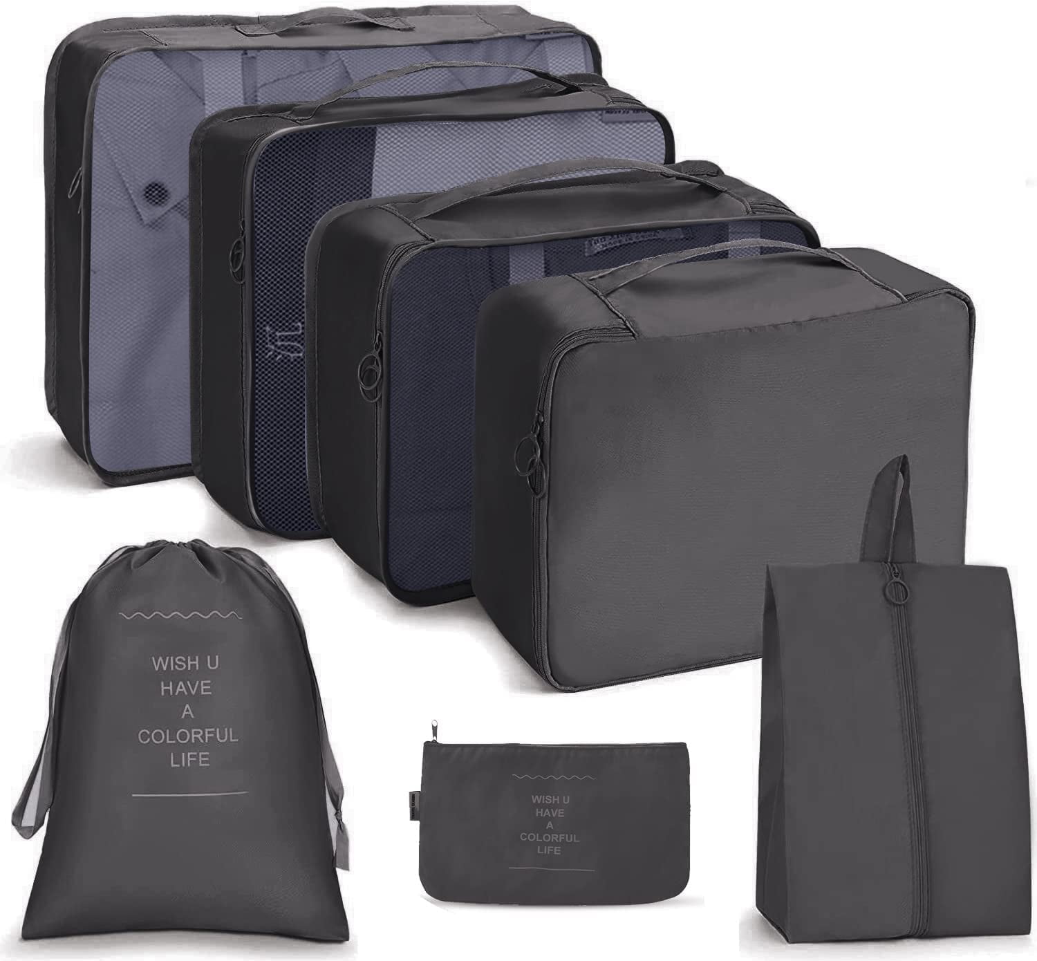 QSCQ Packing Cubes for Travel, 7 Pcs Lightweight Luggage Organizers ...