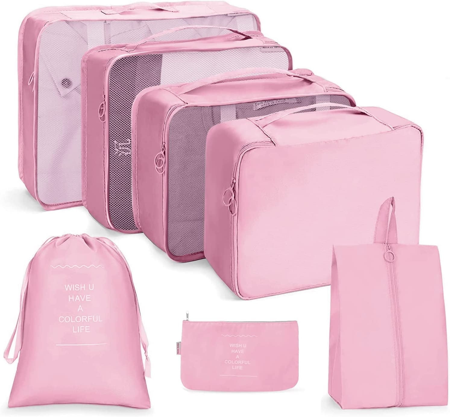 QSCQ 7 Pcs Travel Packing Cubes - Lightweight, Foldable Luggage ...