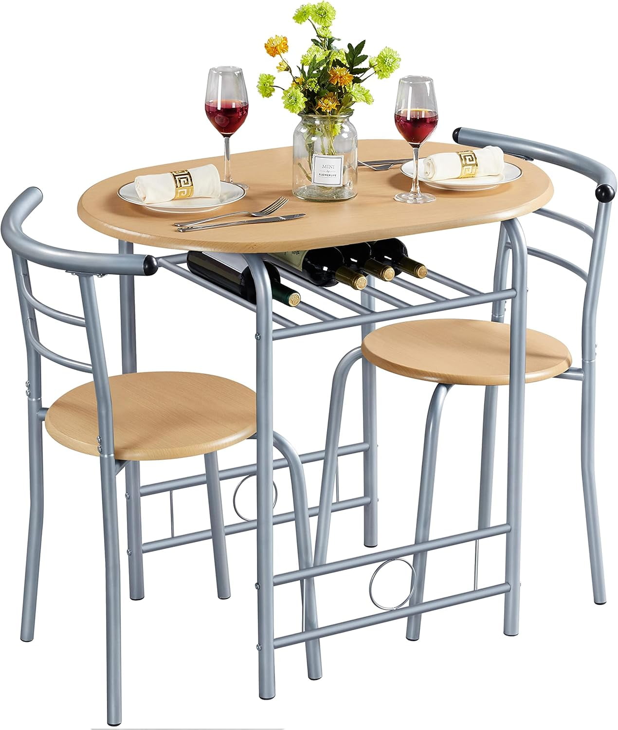 QSHIMY 3 Piece Dining Table Set, Kitchen Table & Chair Sets for 2 ...