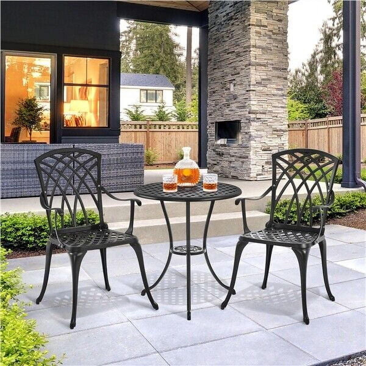 QSHIMY 3-Piece Patio Bistro Set Outdoor Cast Aluminum Bistro Table and ...