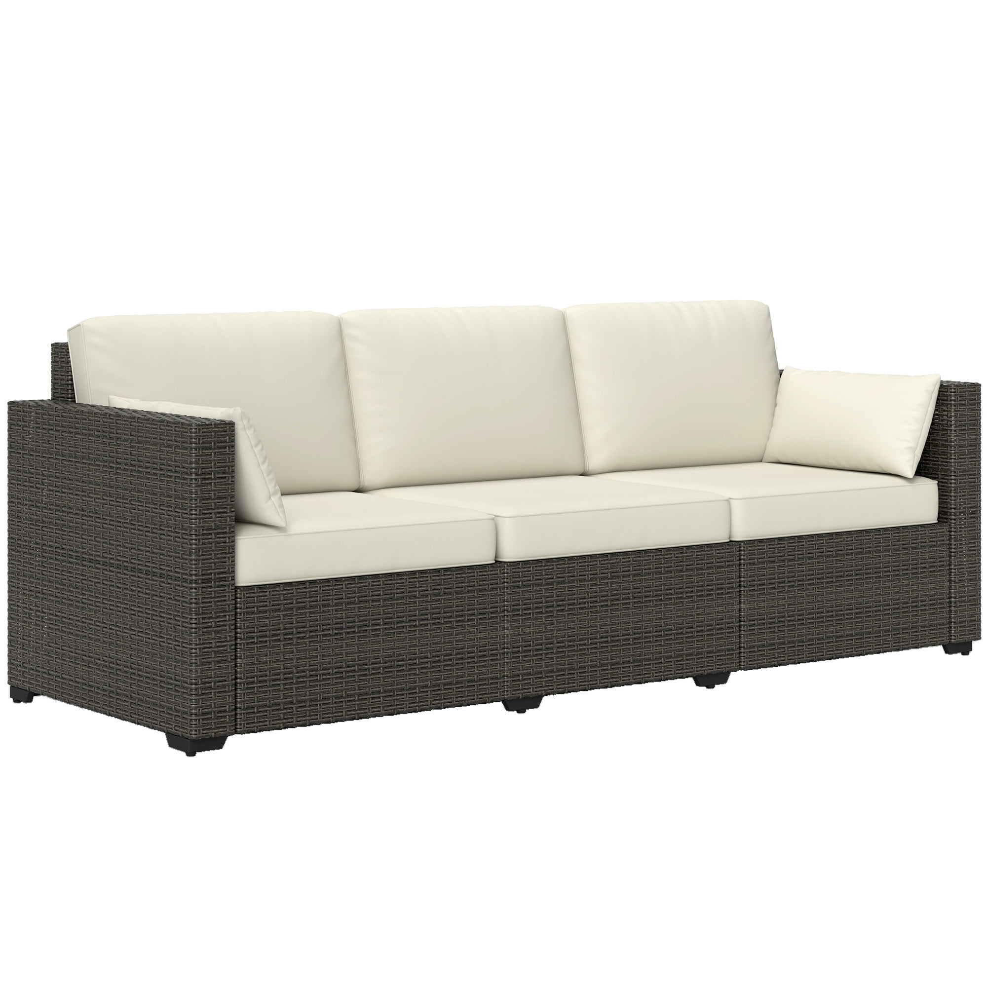 QSHIMY 3-Seat Outdoor Patio Sofa with Cushions, PE Rattan Wicker Sofa ...